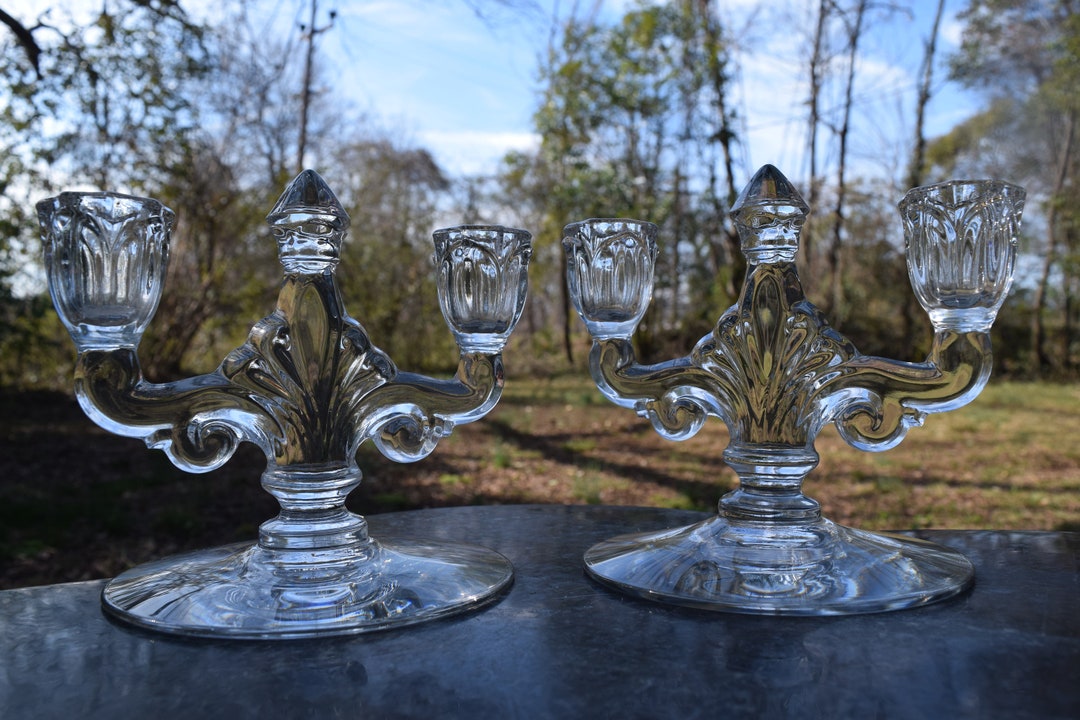 Vintage Clear Glass Double Candlestick Holder - Etsy