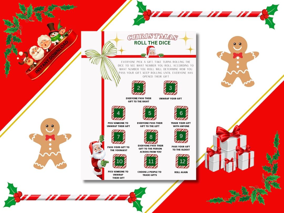 Christmas Roll the Dice Gift Exchange Game, Holiday Game to Play With ...
