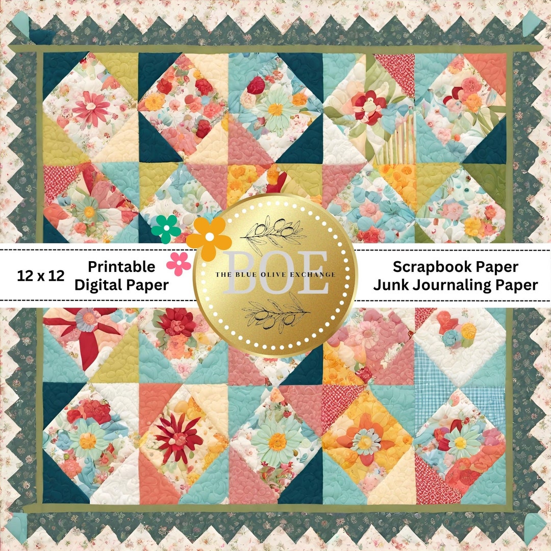 Quilt Ephemera Single Sheet, Printable Scrapbook Paper, Digital Quilt ...