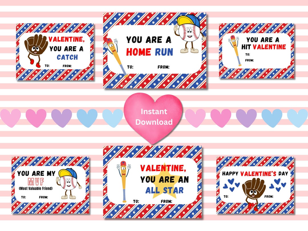 Baseball Valentine's Day Cards for Kids in School, Valentine's Day ...