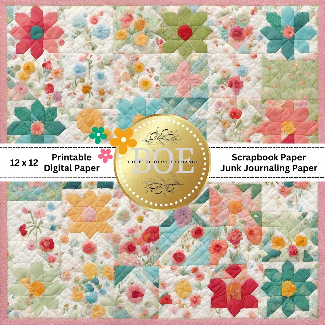 Quilt Ephemera Single Sheet, Printable Scrapbook Paper, Digital Quilt ...