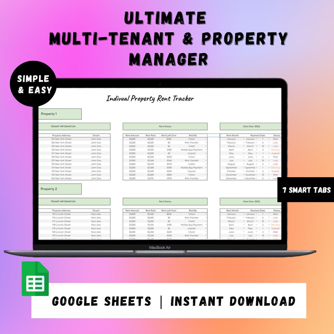 Ultimate Multi-tenant & Rental Property Google Sheets Template, Tenant ...