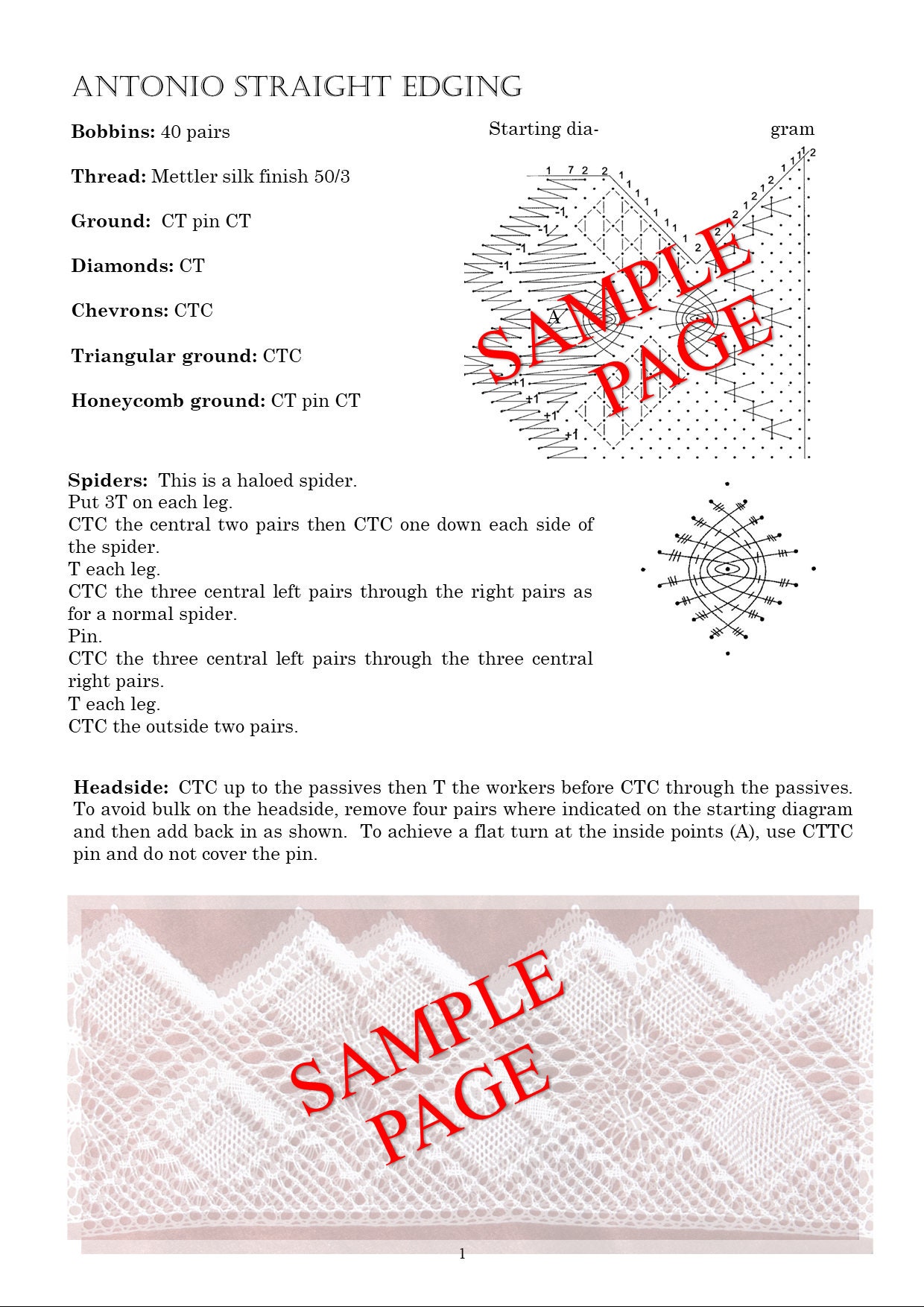 Antonio Straight Edging Torchon Bobbin Lace Pattern *DIGITAL PATTERN ...