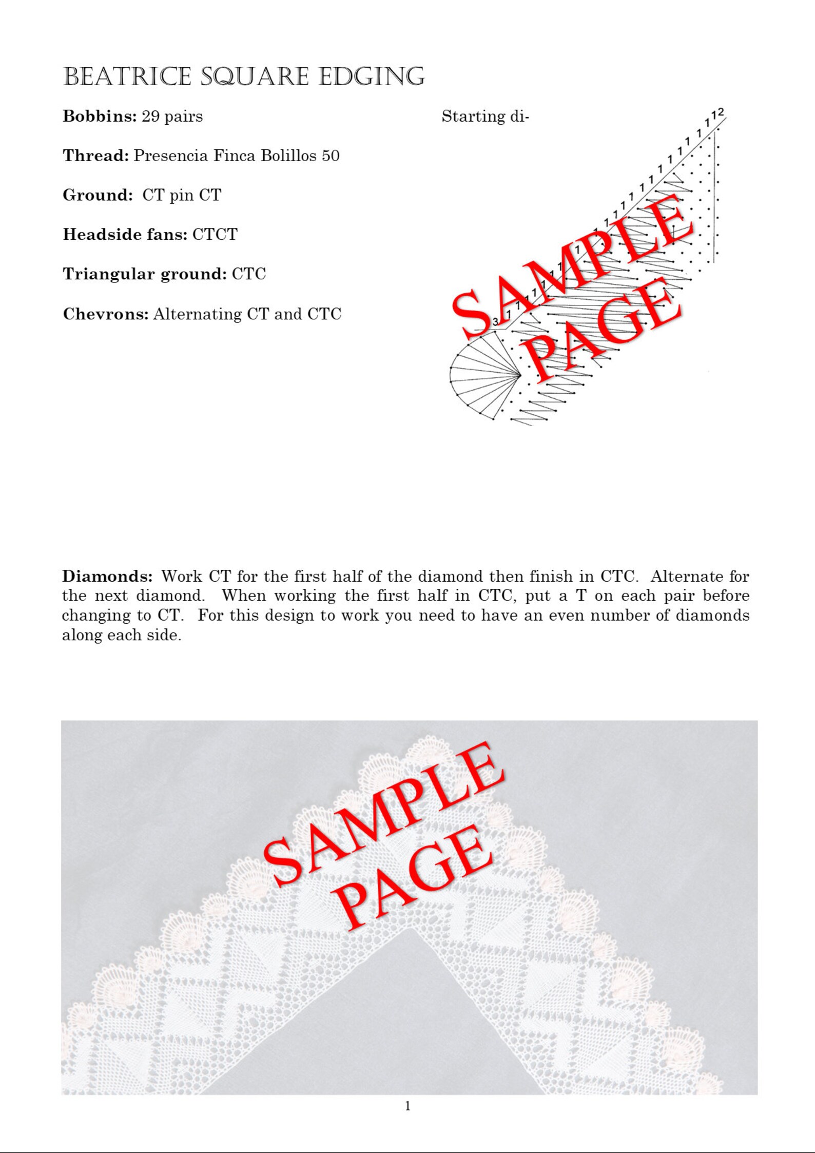 Beatrice Square Edging Torchon Bobbin Lace Pattern *DIGITAL PATTERN ...