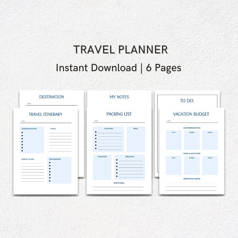 Travel Itinerary Planner Printable Travel Planner Trip Itinerary ...