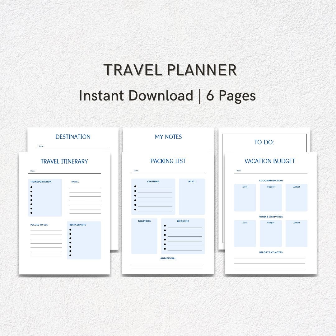 Travel Itinerary Planner Printable Travel Planner Trip Itinerary ...