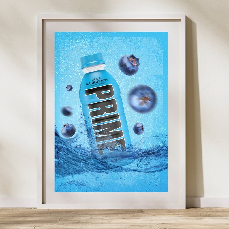Prime Hydration Drink Wall Art - Blue Raspberry, Home Decor, Kids Gift ...