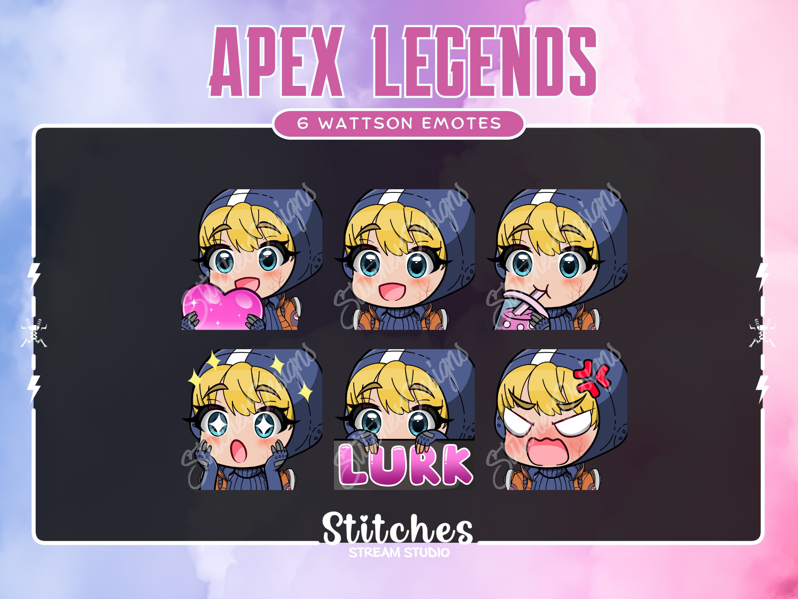 Apex Legends Wattson Chibi Pink Pre-made Emote Pack, Wattson Bundle ...