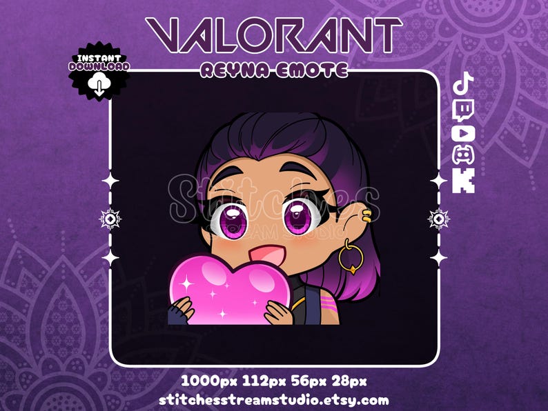 Valorant Reyna Chibi Pink Sparkly Heart Pre-made Emote, Reyna Emote ...