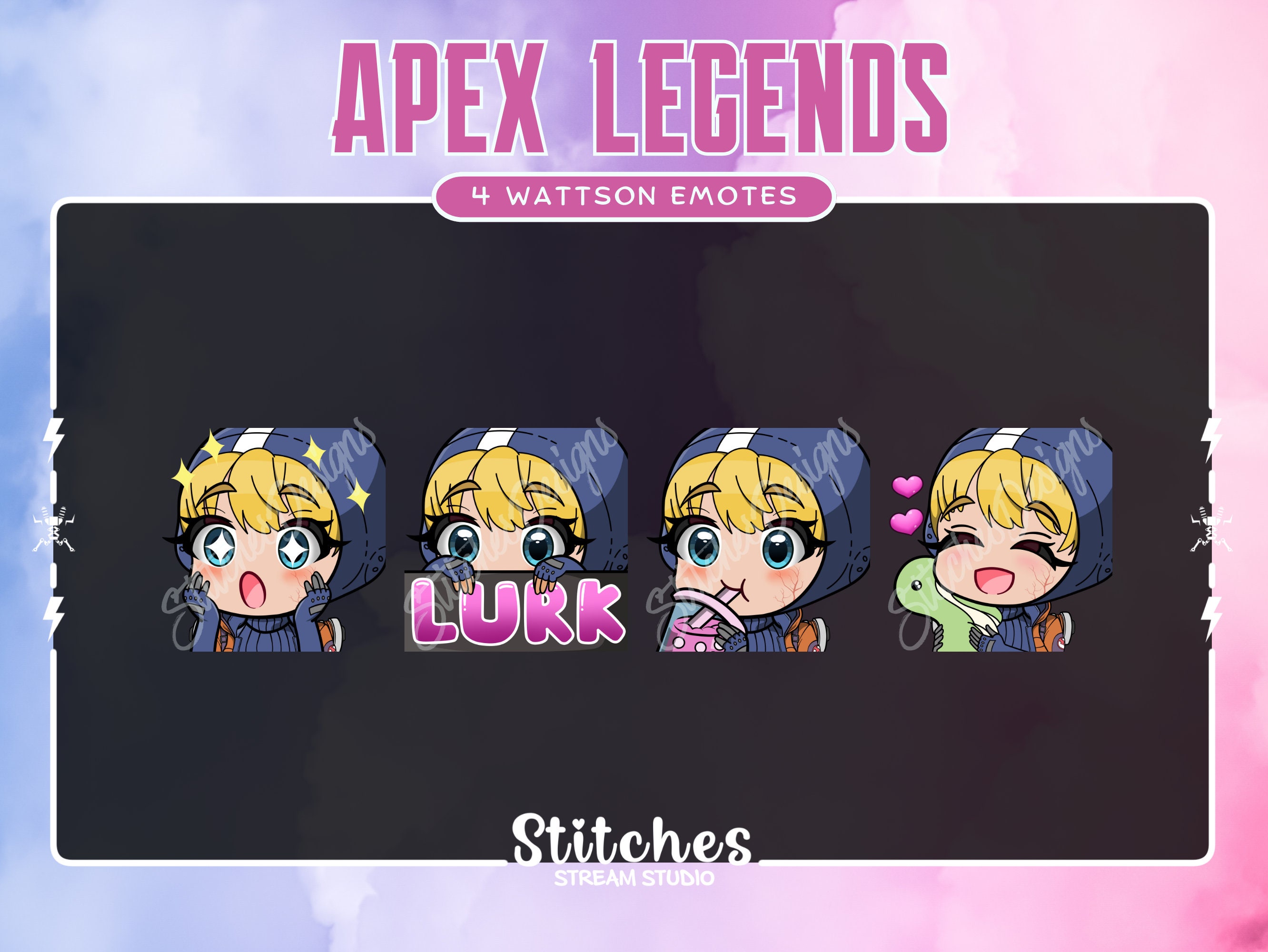 Apex Legends Wattson Chibi Pink Pre-made Emote Pack, Wattson and Nessie ...