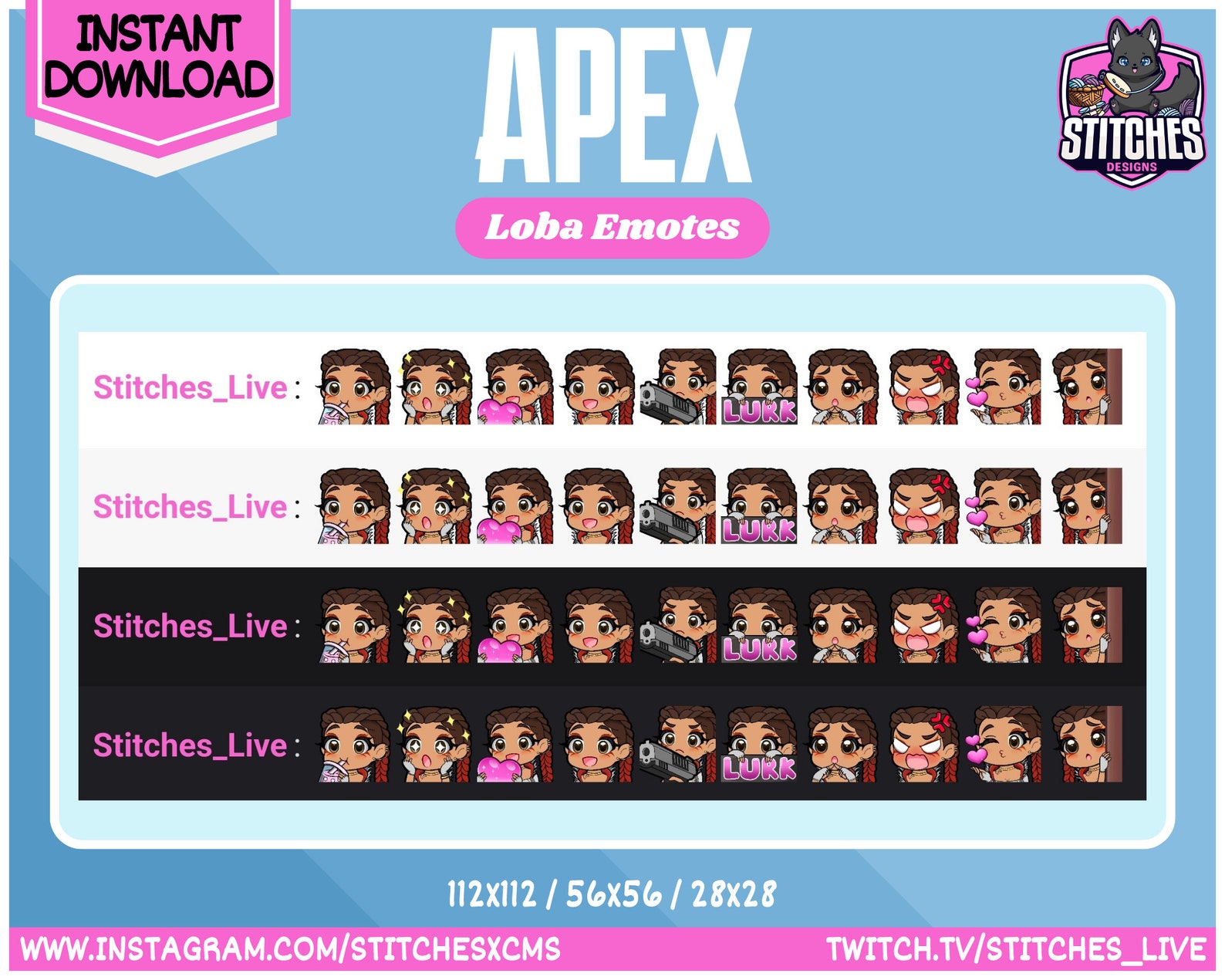 Apex Legends Loba Chibi Pink Pre-made Emote Pack, Loba Emotes Bundle ...