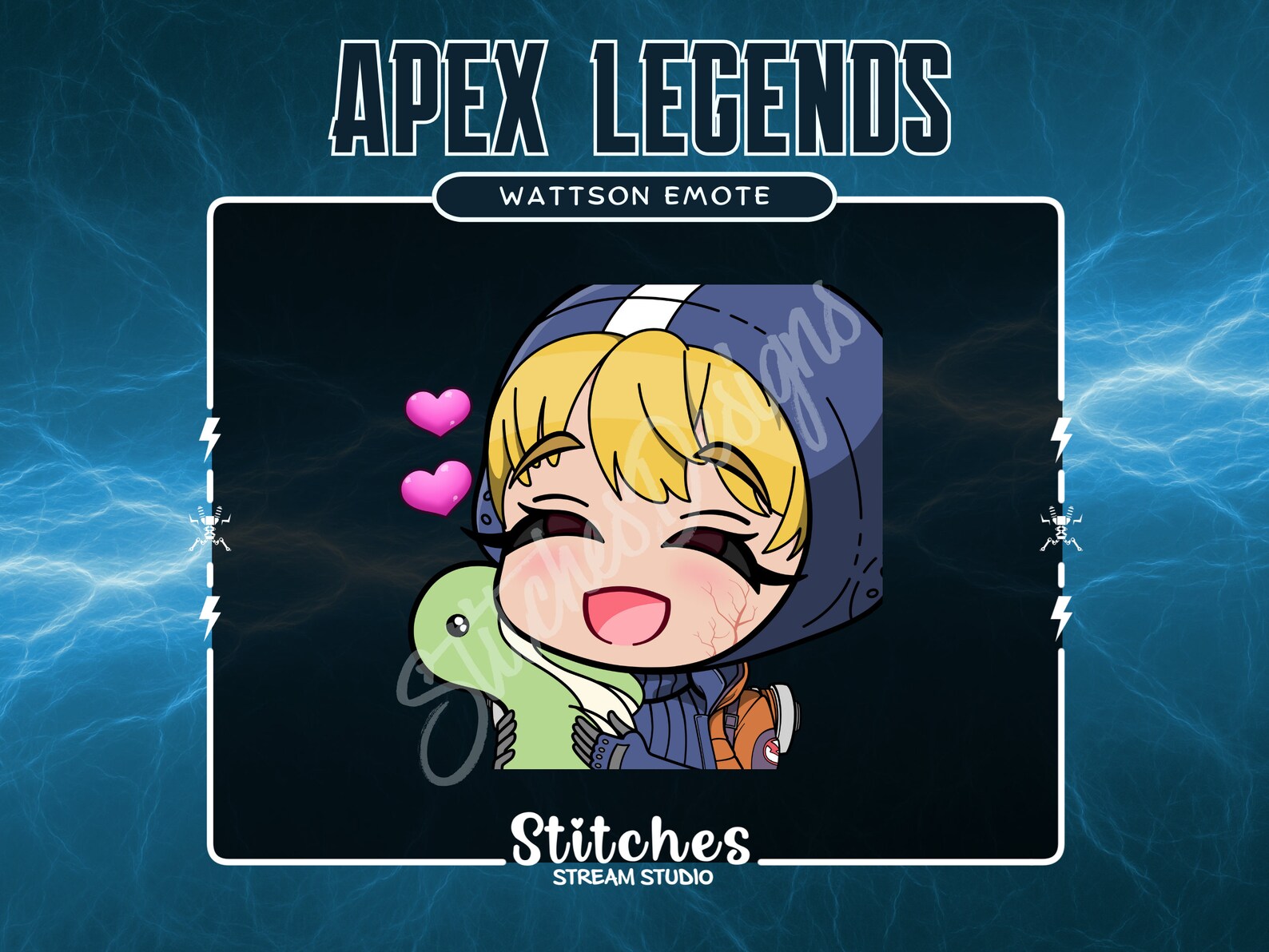 Wattson Hugging Nessie Chibi Emote Apex Legends Twitch Discord Youtube - Etsy