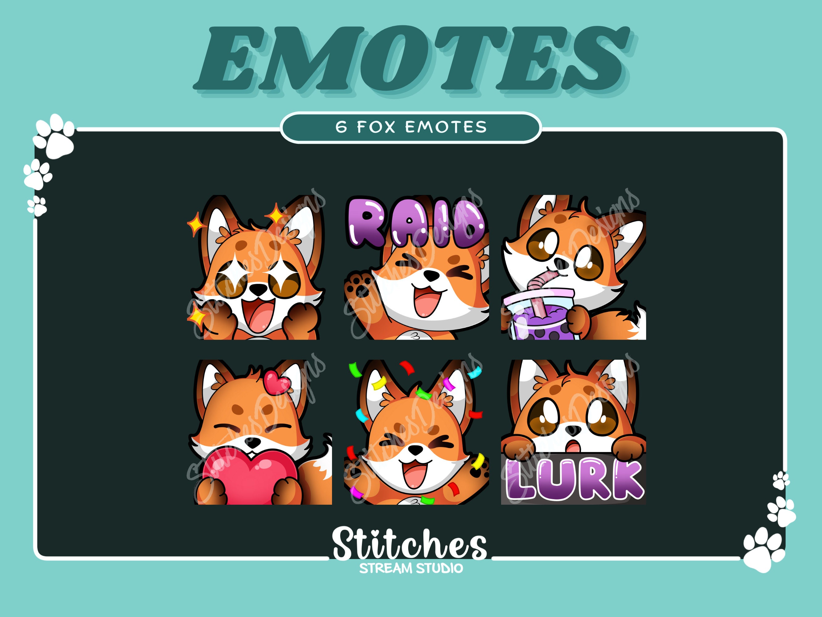 Cute Fox Emotes Emote Pack Fox Emotes Bundle Ared Fox Twitch Chat ...