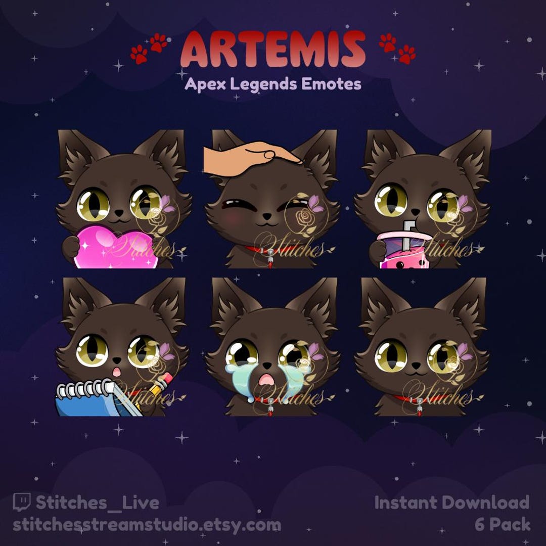 Apex Legends Artemis Kitty Twitch Emote Pack | Streamer, Streaming Assets, Gaming, Emoji, Chibi ...