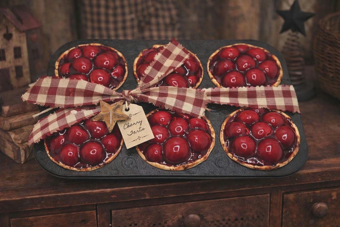 Fake Primitive Cherry Tarts, Faux Baked Goods, Prim Pantry, Hoosier ...