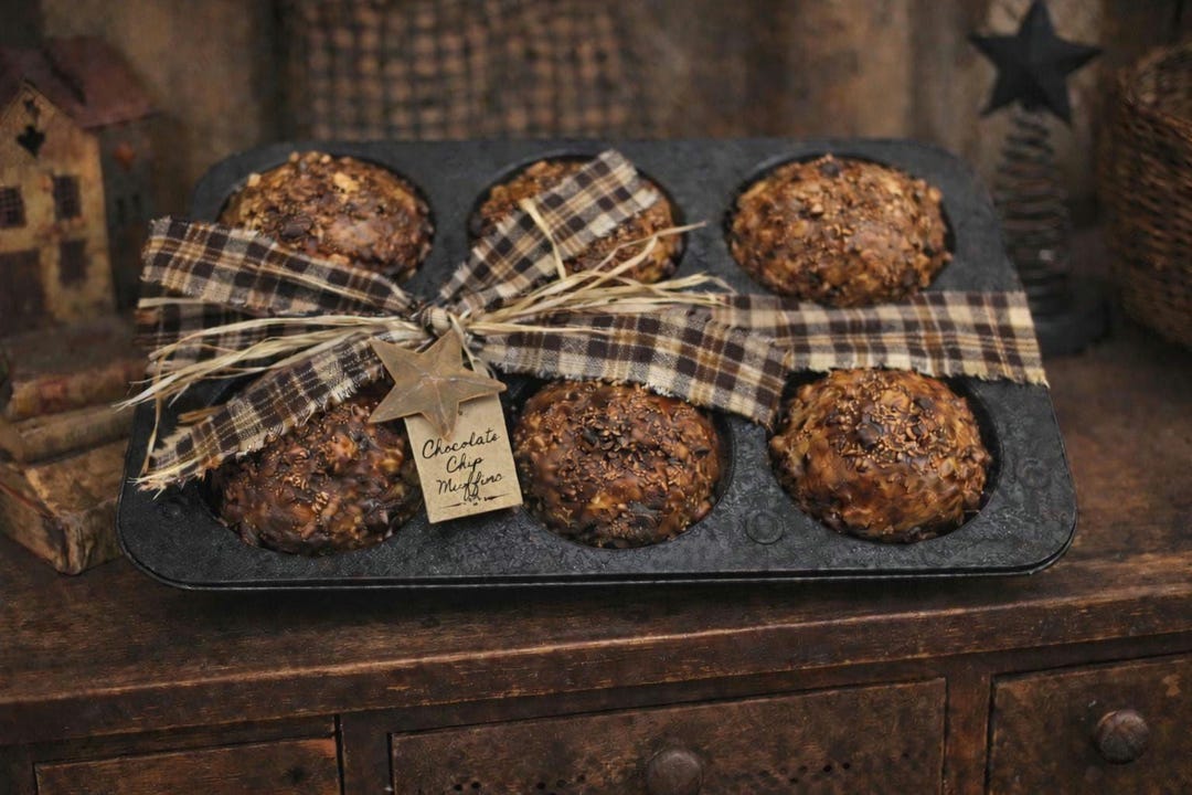 Fake Chocolate Chip Muffins, Full Size, Primitive, Faux Baked Goods ...