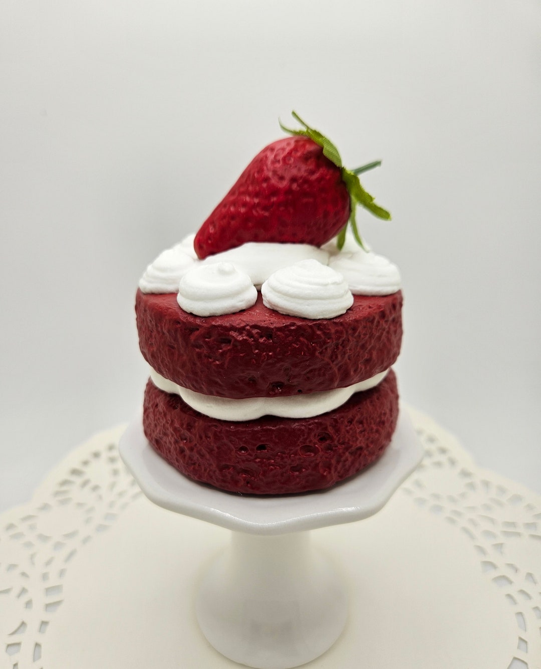 Fake Red Velvet Cake, Strawberry Topping, Faux Whip, Small Cake ...