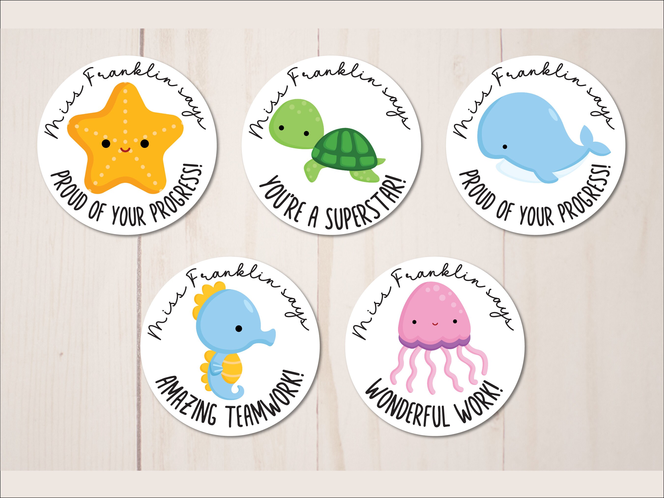 Personalised Teacher Stickers Sea Animal Stickers Personalised Merit ...