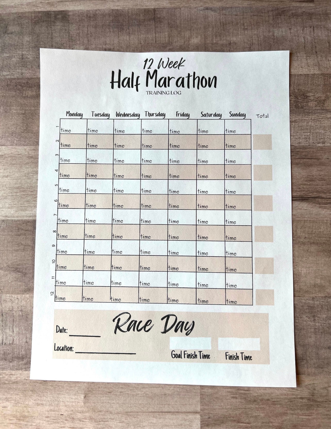 Half Marathon Training Log, 16 Week Half Marathon Training Plan, 12 ...