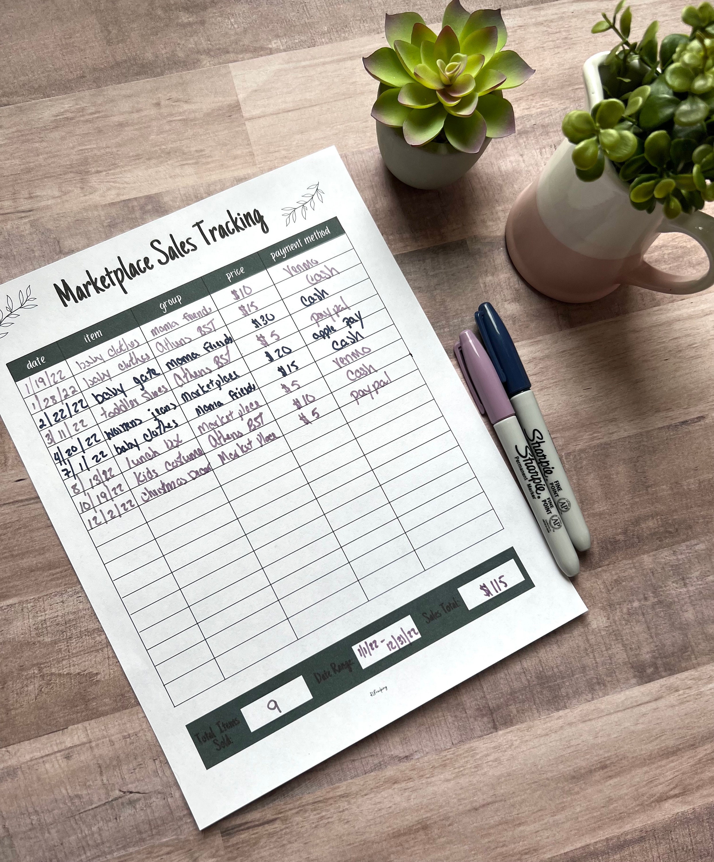 Sales Log Printable, Digital Download Sales Tracker, Facebook ...