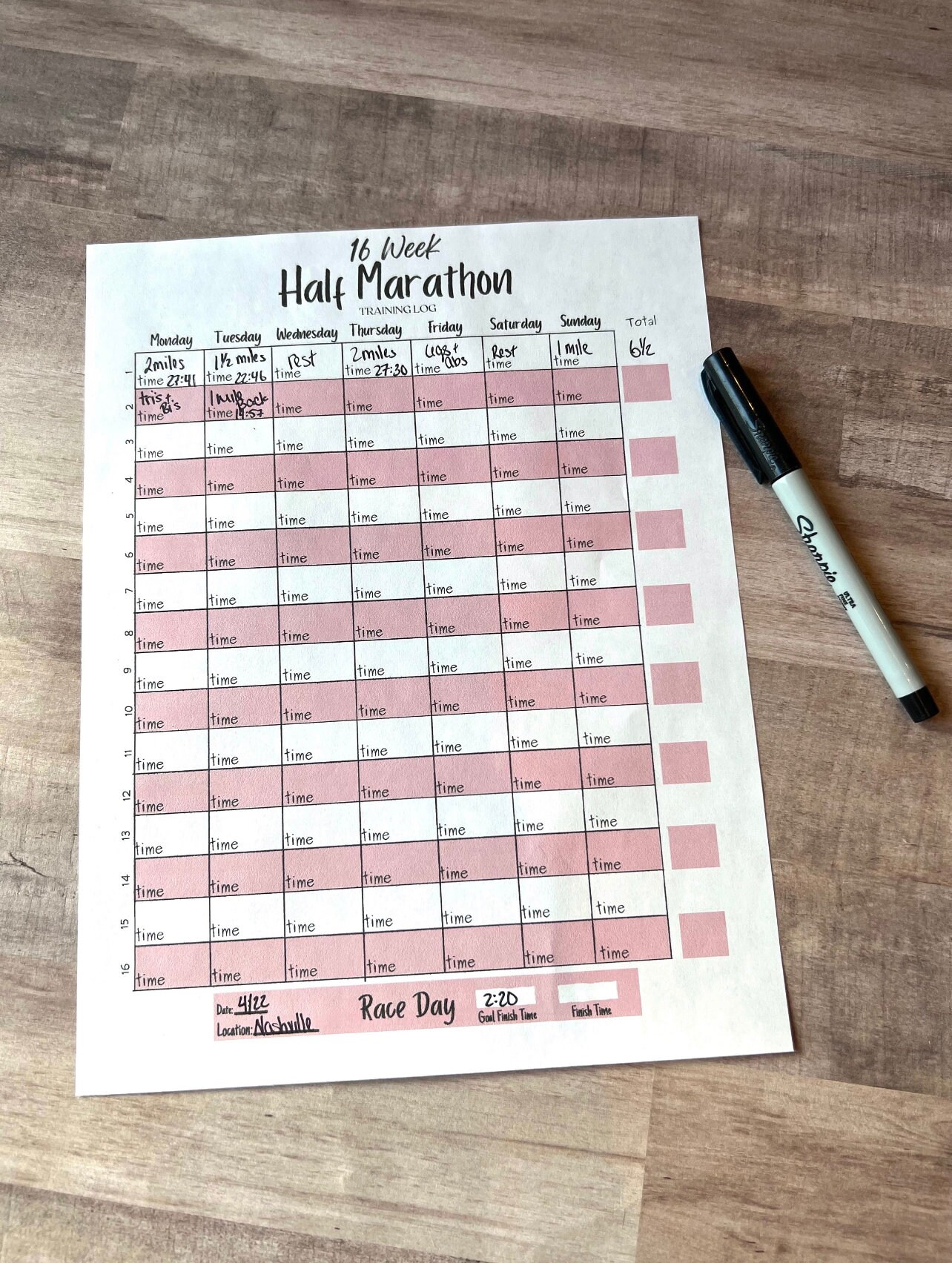Half Marathon Training Log, 16 Week Half Marathon Training Plan, 12 ...