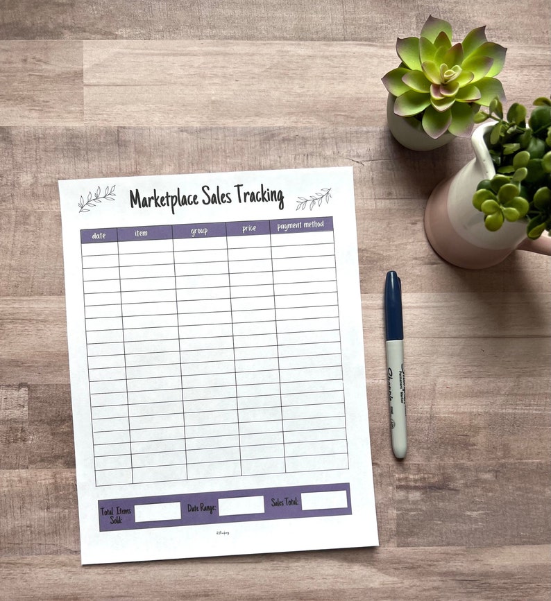 Sales Log Printable, Digital Download Sales Tracker, Facebook ...
