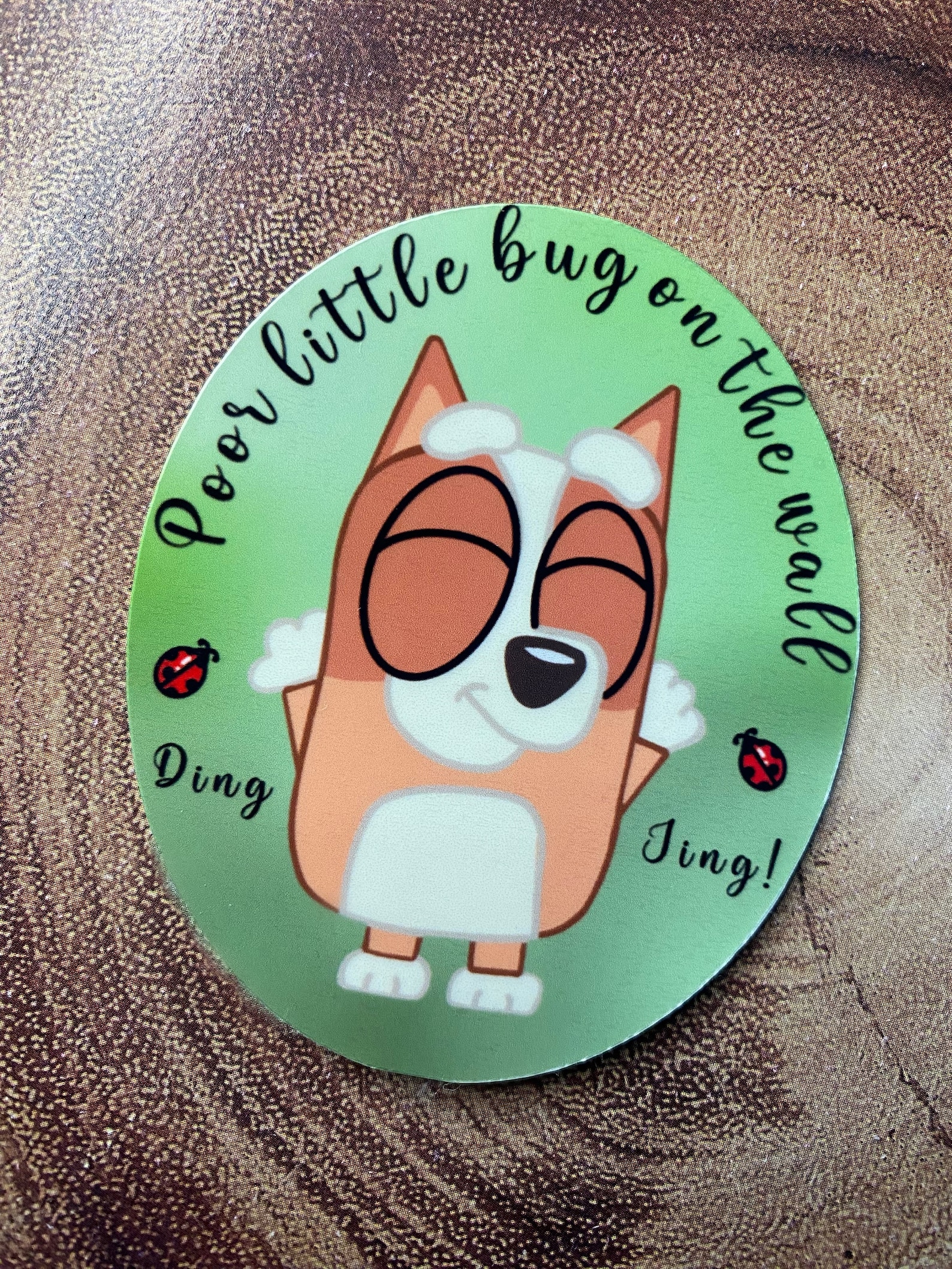 Bluey Bingo Cute Poor Little Bug on the Wall Ding Jing Vinyl Waterproof ...