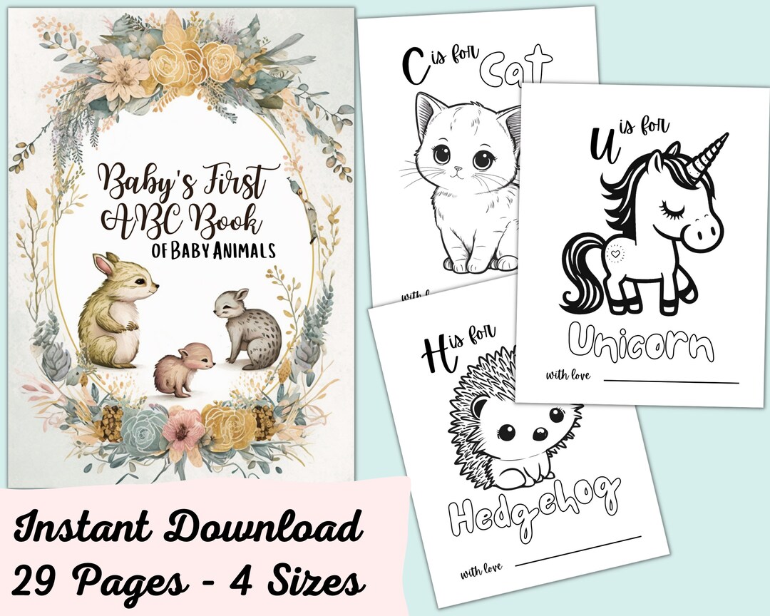 Baby's First ABC Book With Baby Animals, Coloring Book for Baby Shower ...