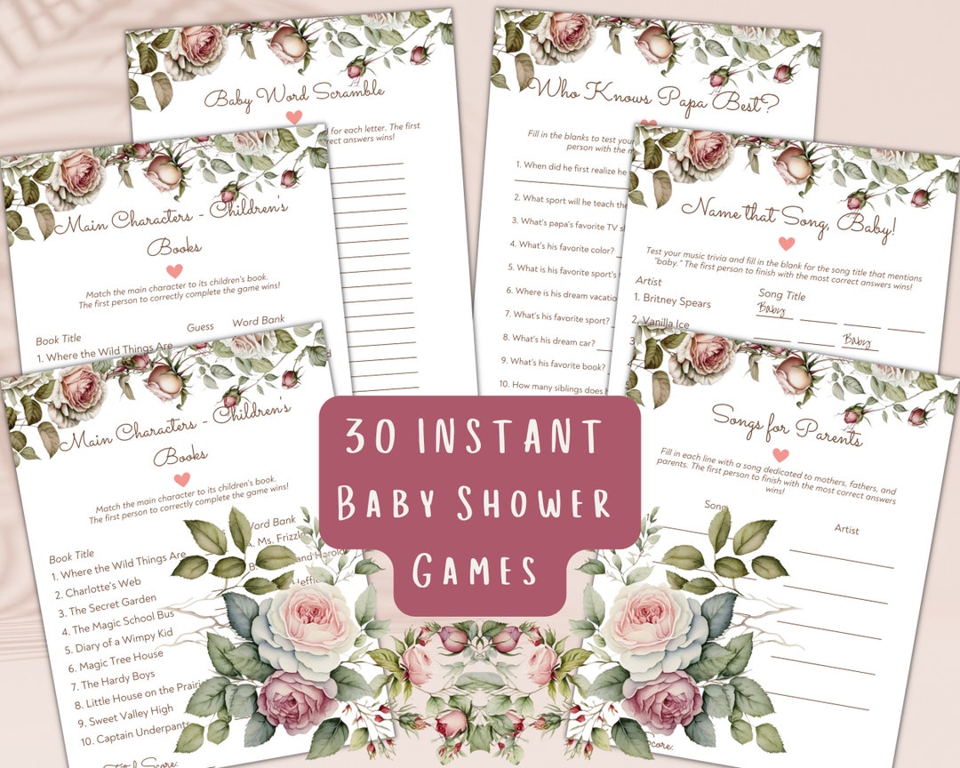 Beautiful Rose Baby Shower Games Pack, 30 Word Activities Baby Sprinkle ...