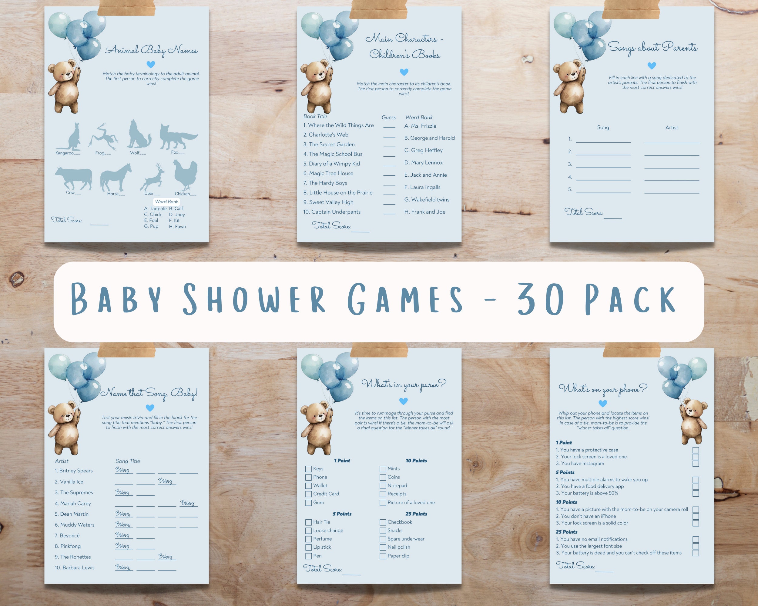 Teddy Bear & Balloons Baby Shower Games, 30 Word Activities Sprinkle Package, Printable Mama ...