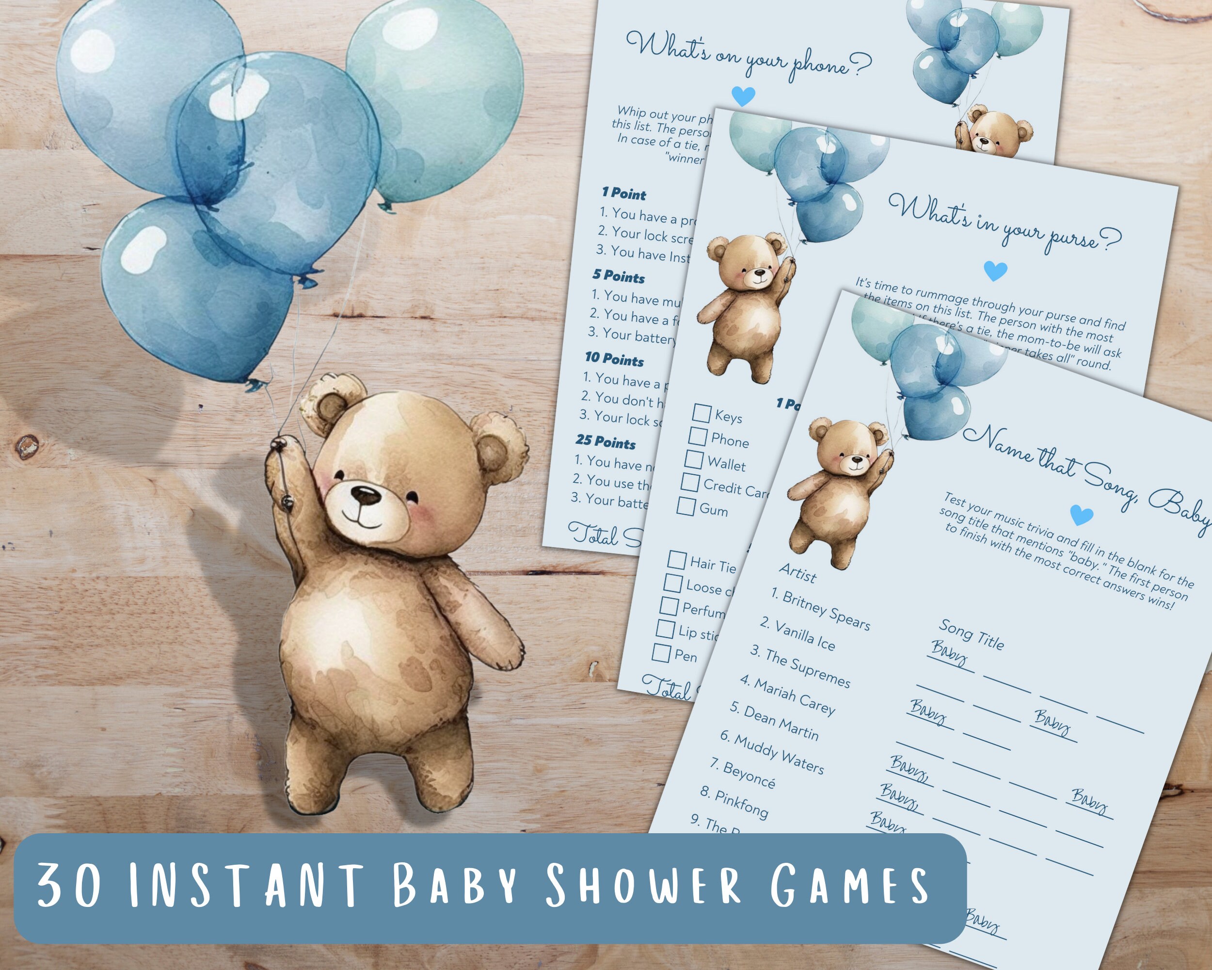 Teddy Bear & Balloons Baby Shower Games, 30 Word Activities Sprinkle Package, Printable Mama ...