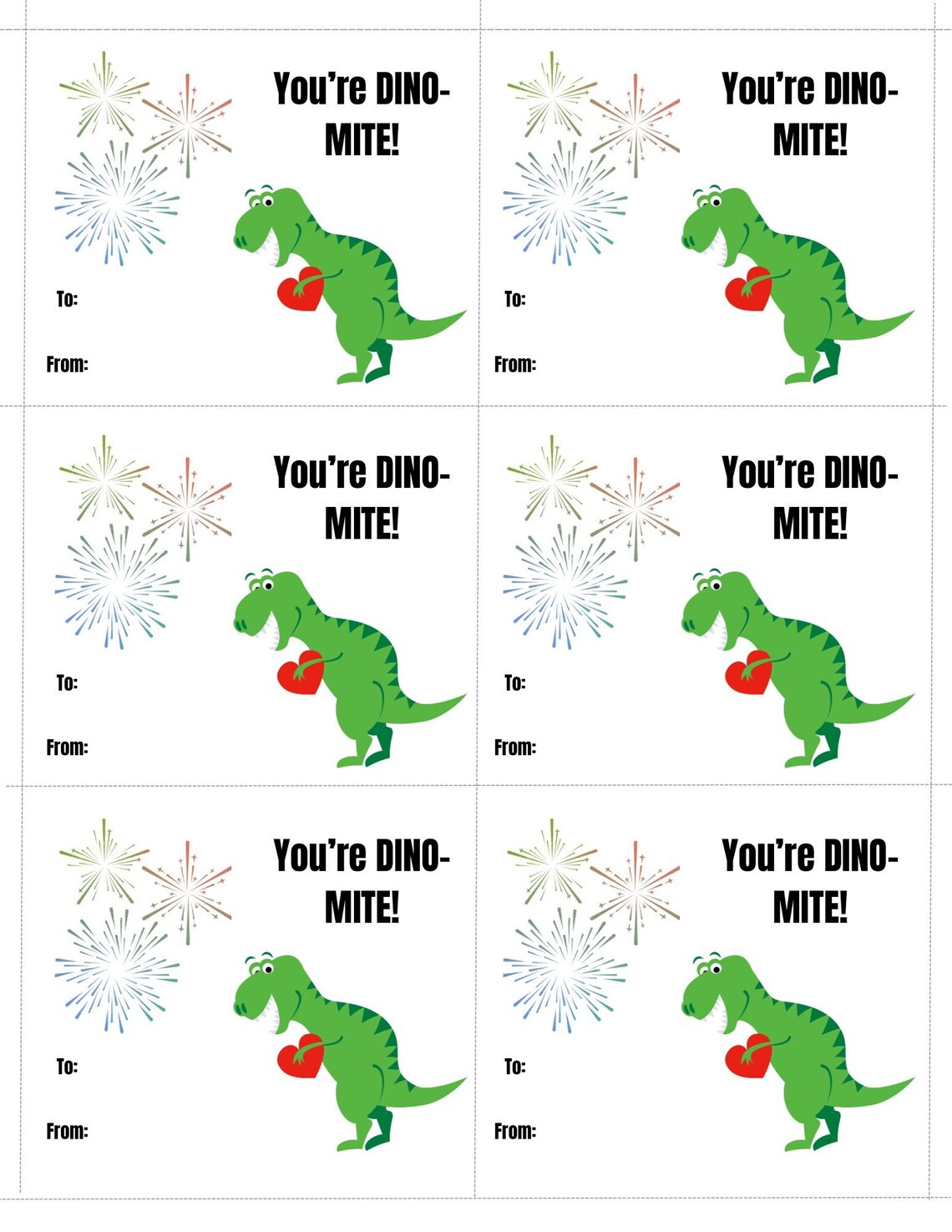 Kids Valentine Day Card Dino - Download, Printable - Etsy
