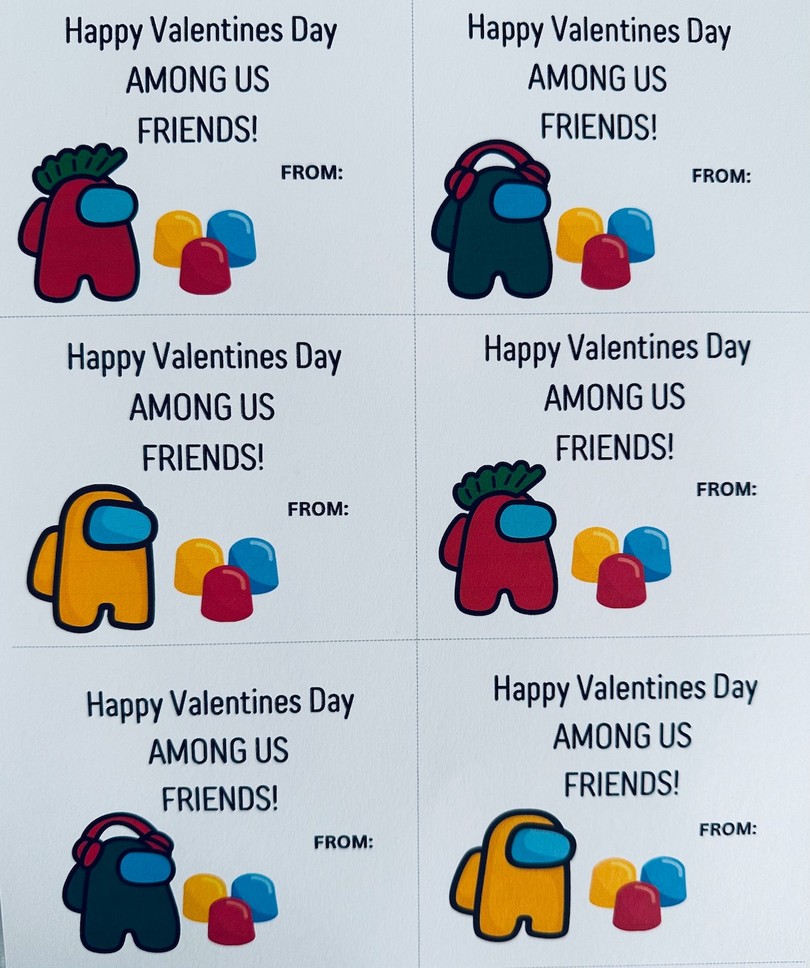 Kids Valentines Printable Cards - Among Us - Etsy