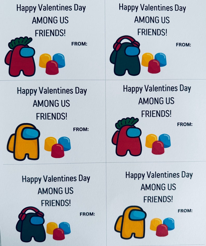 Kids Valentines Printable Cards - Among Us - Etsy