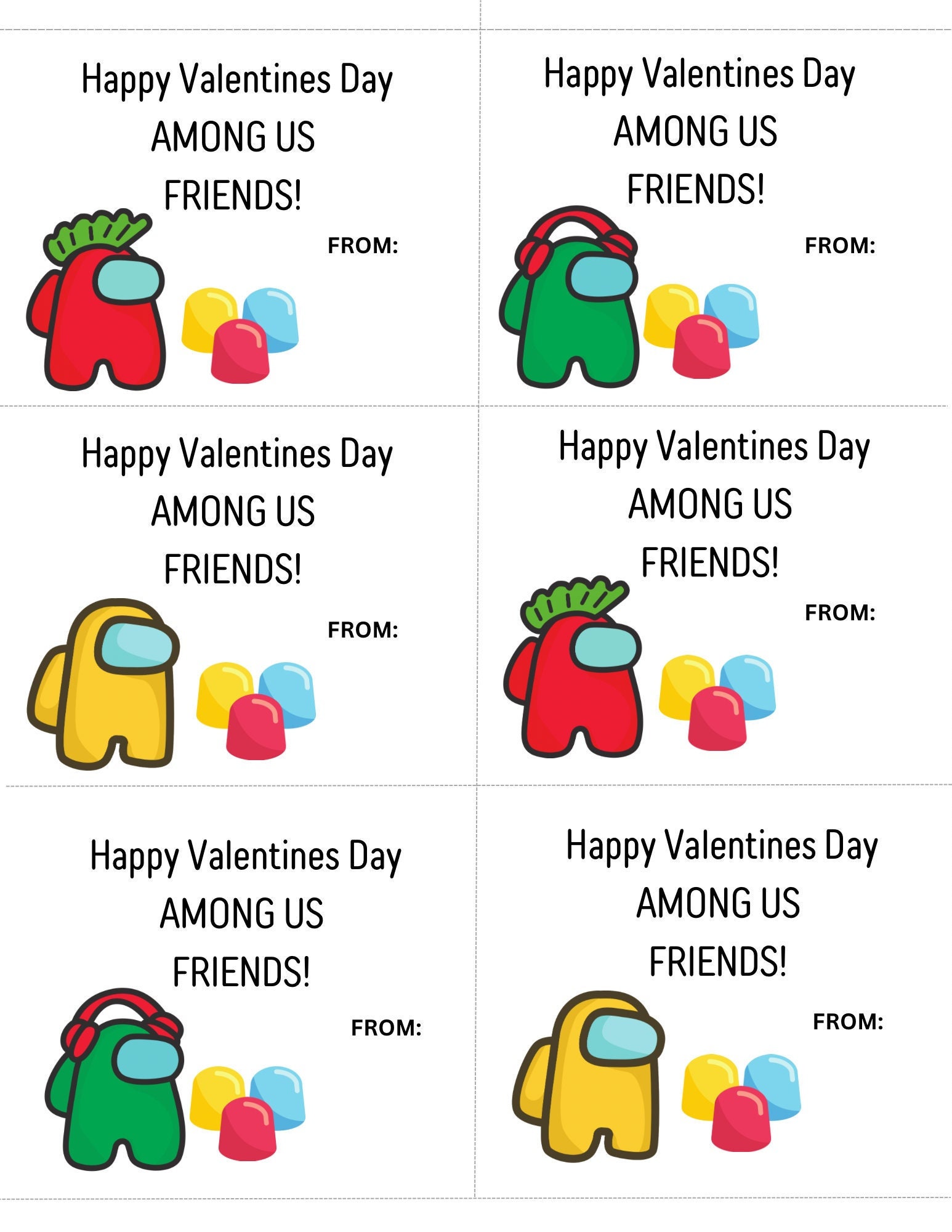 Kids Valentines Printable Cards - Among Us - Etsy