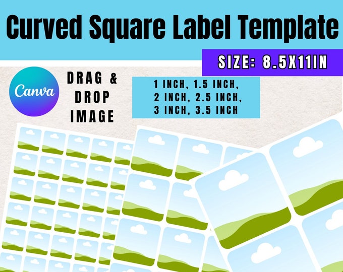 Curved Square Label | Label Template Bundle| Party Favors Template ...