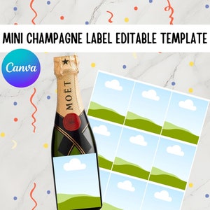 Mini Champagne Bottle Labels Size Template | Canva Editable Custom ...