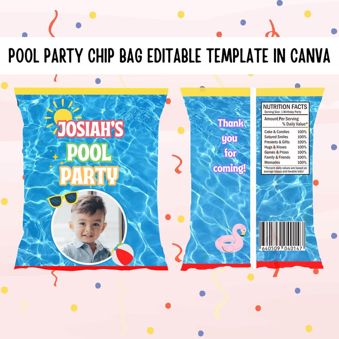 Summer Pool Party Chip Bag Template | Editable in Canva | DIY | Canva ...