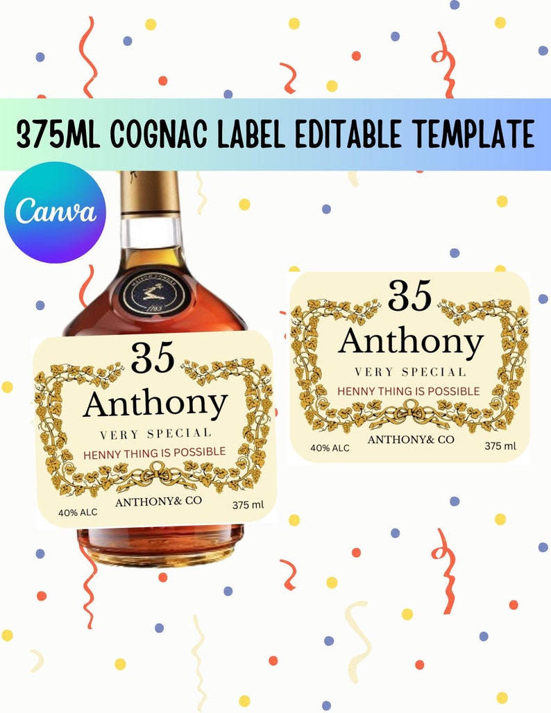 375ml Cognac Liquor Labels | 375ml Bottle Label | Custom Alcohol Bottle ...