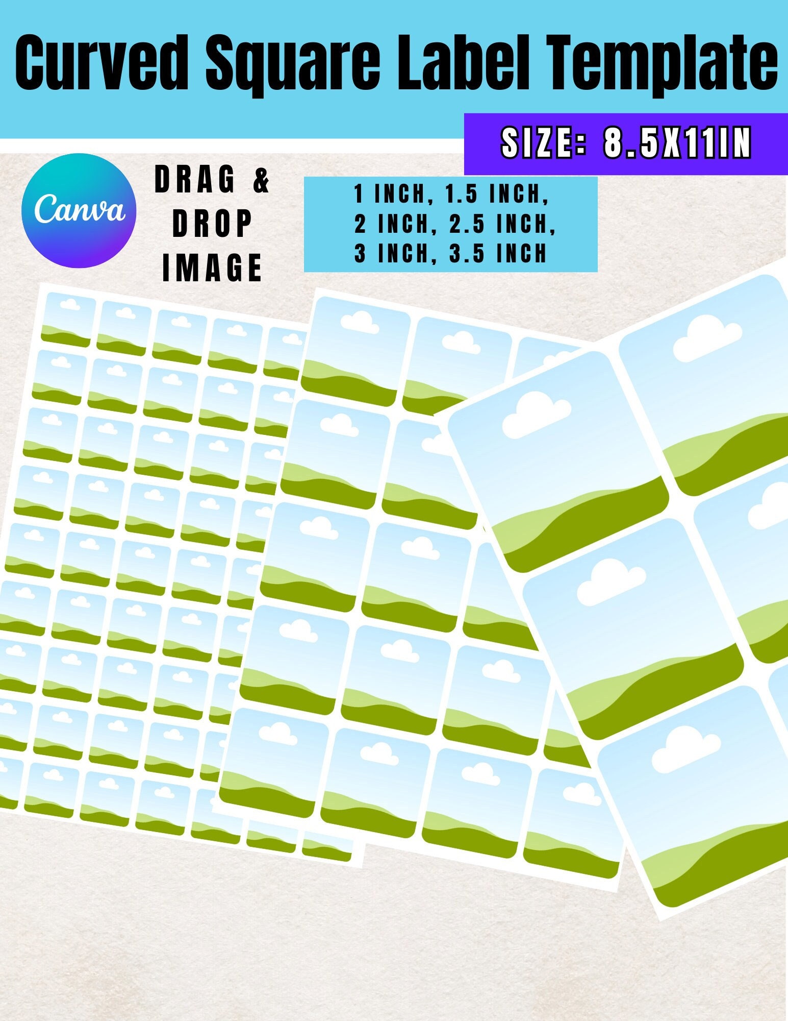 Curved Square Label | Label Template Bundle| Party Favors Template ...