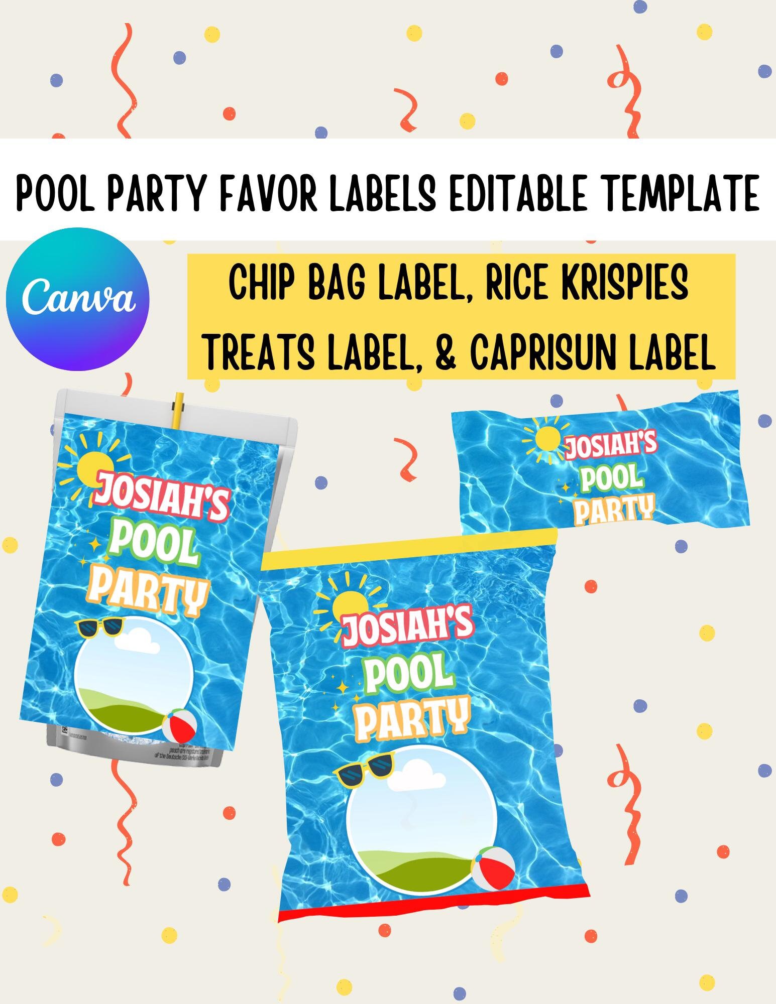 Pool Party Party Favor Bundle | Chip Bag | Rice Krispies Treat ...
