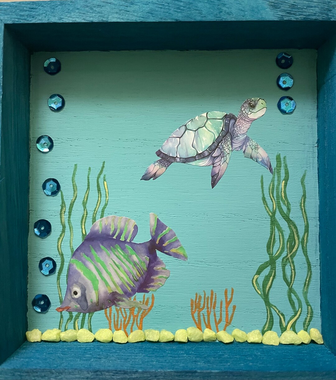 Sea Turtle and Fish Shadow Box Art - Etsy