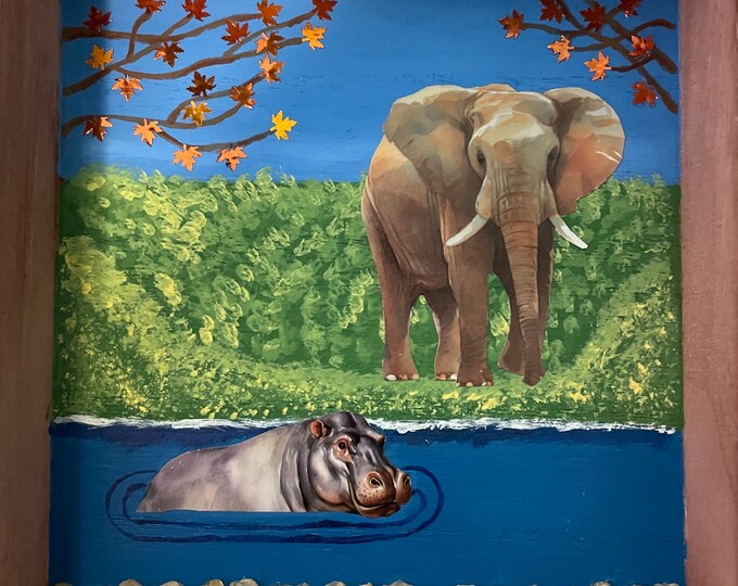 Elephant & Hippo Shadow Box Art - Etsy