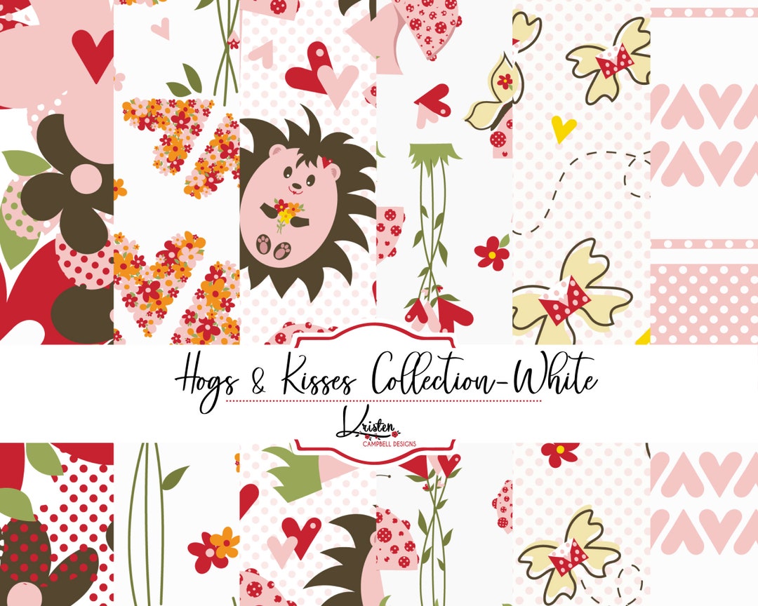 Hogs & Kisses White Bundle Digital Seamless Repeat Valentines Day ...