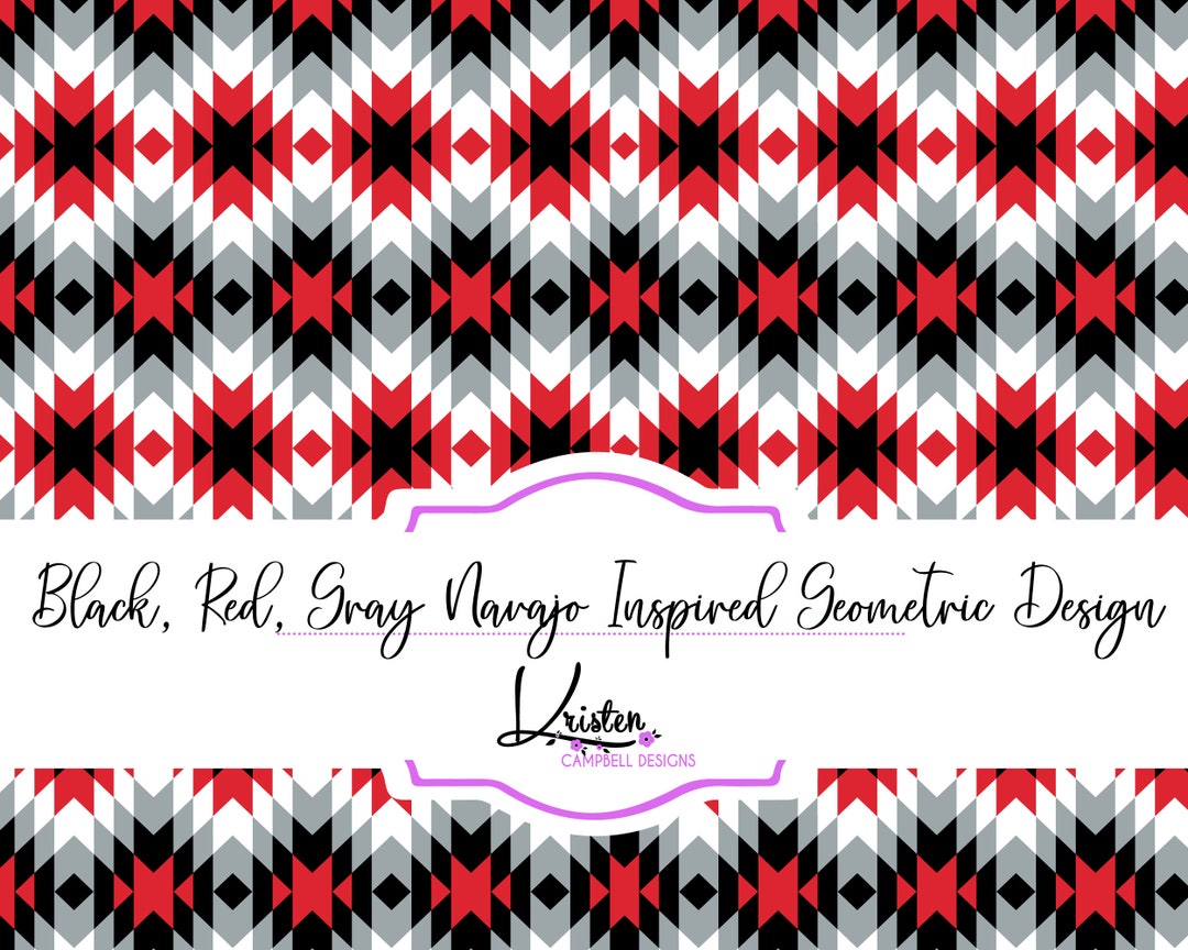 Black, Red and Gray Navajo Inspired Seamless Pattern, Printable Fabric ...