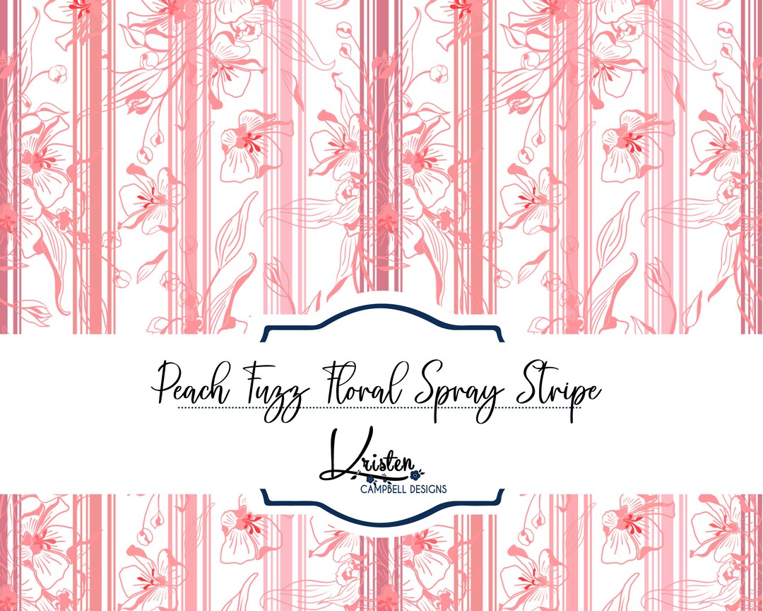 Peach Floral Spray Stripe, Printable Fabric, Seamless Repeat, Digital ...