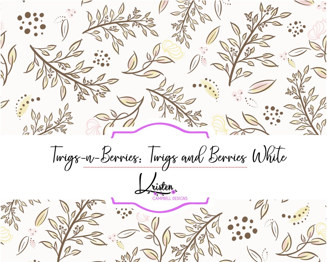 Twigs and Berries White Seamless Repeat Digital Download Digital ...