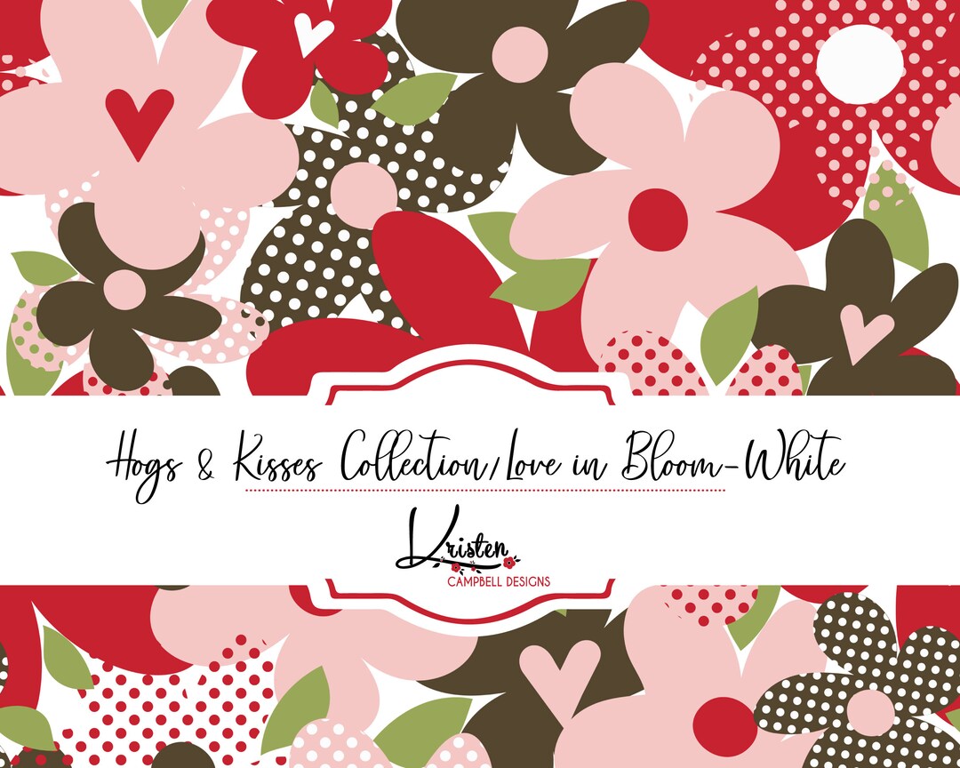 Love in Bloom White Valentine Printable Swiss Dot Hearts Flowers ...