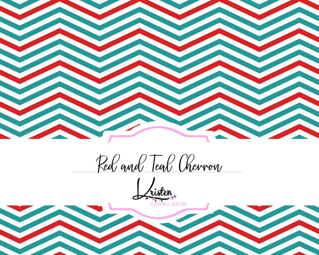 Chevron Digital Paper, Red and Teal Chevron, Scrapbooking Paper ...