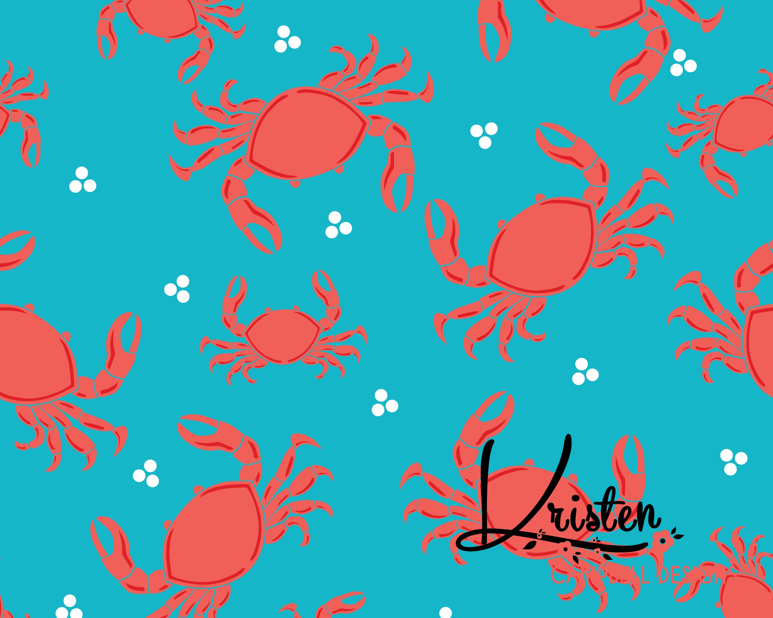 Coral Crab on Teal Seamless Pattern, Digital Paper, Scrapbooking ...